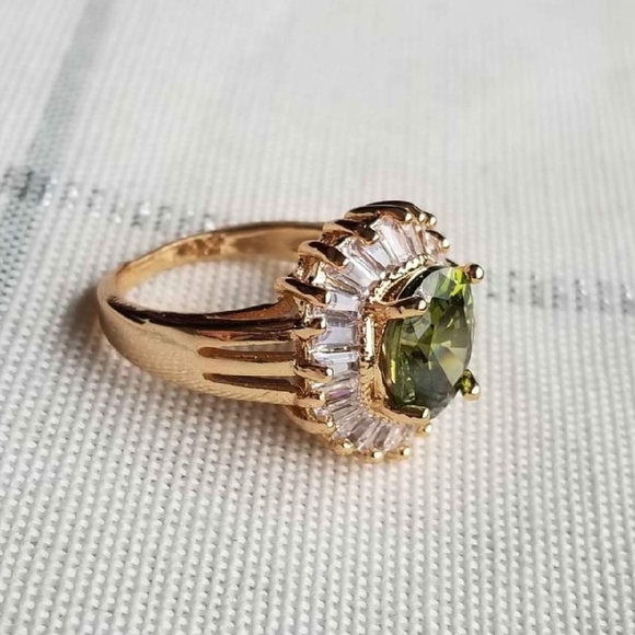 Jewelry | New 18k Gold Plated Oval Cut Peridot Baguette Diamond Ring ...